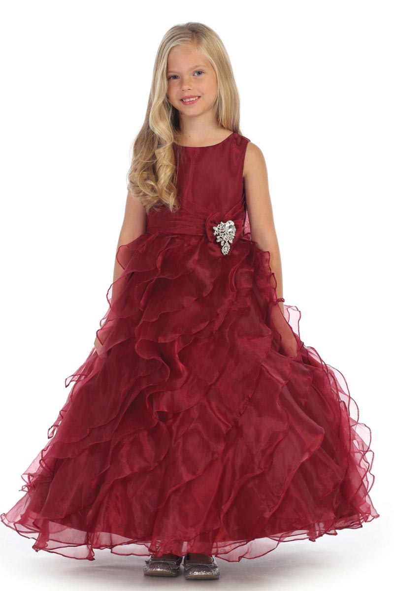 AG_DR5223BUR - Girls Dress Style DR5223- Burgundy Organza Dress with ...