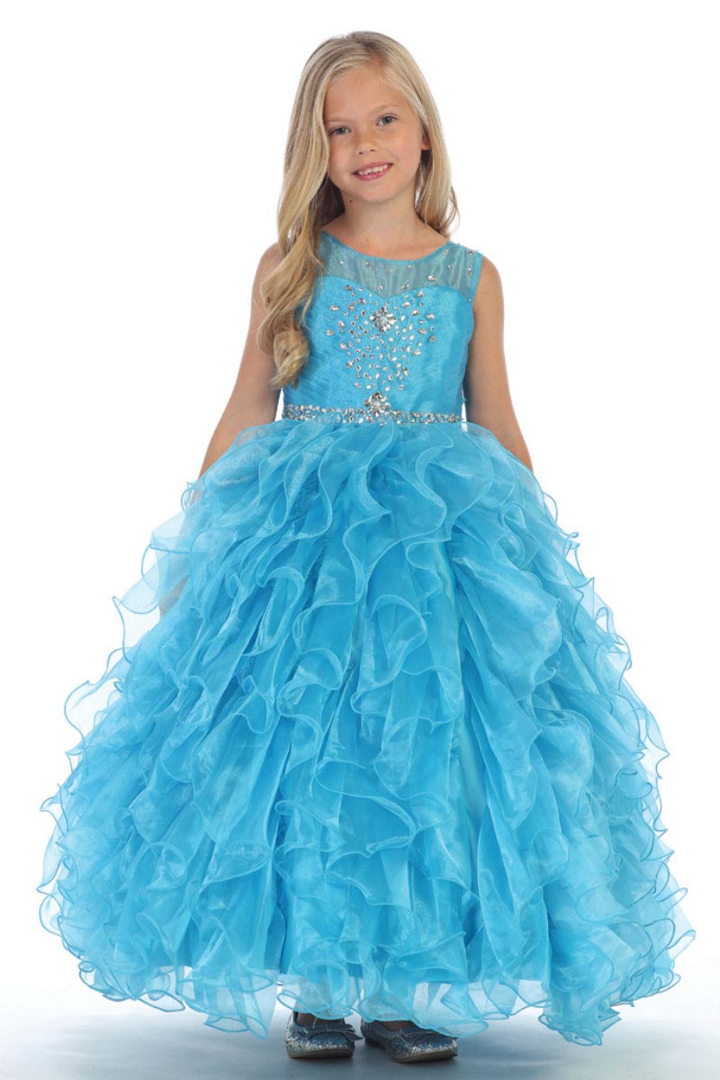 AG_DR5237TUR - Girls Dress Style DR5237- Beaded Organza Ruffle Dress ...