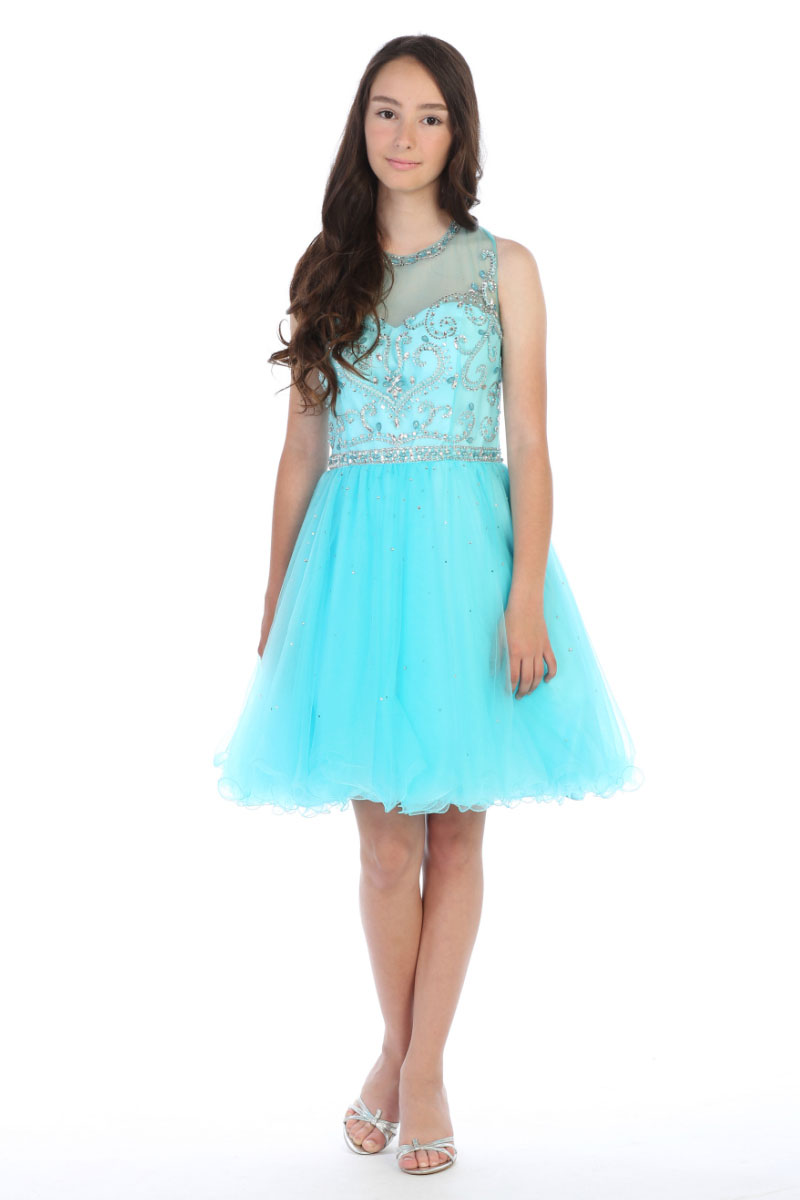 AG_DR5276XAQ - Girls Teen Dress Style DR5276X - AQUA Short Beaded ...