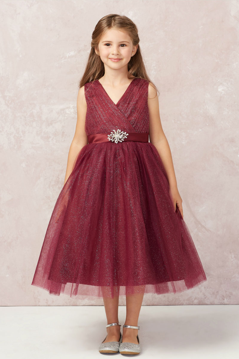 TT_5698BUR - Girls Dress Style 5698 - BURGUNDY Sparkly Tulle Dress with ...