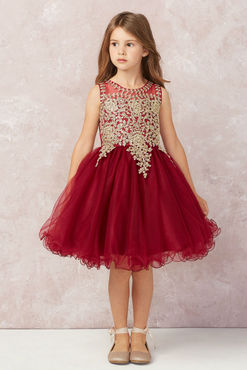 TT_7013BUR - Girls Dress Style 7013 - BURGUNDY Short Gown with Gold ...