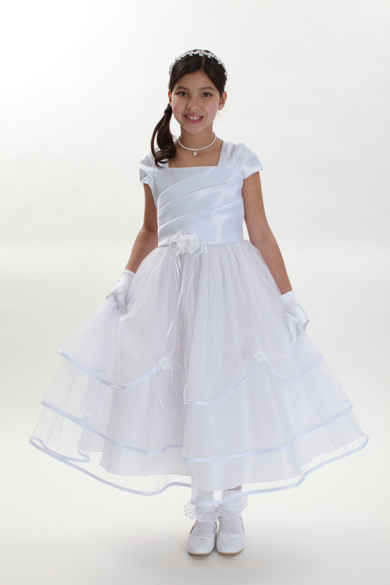 MB_304W - Girls Dress Style 304- Choice of White or Ivory Satin and ...